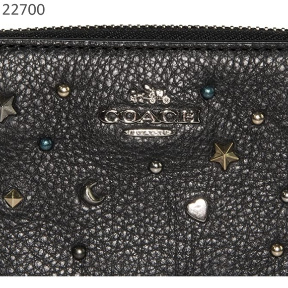 Coach | Bags | Coach Star Studded Black Pebble Leather Wallet Nwt ...
